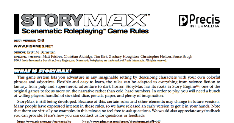 StoryMax: Scenematic Roleplaying Game Rules | RPG Item | RPGGeek