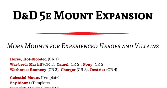 D&D 5E Mount Expansion | RPG Item | RPGGeek