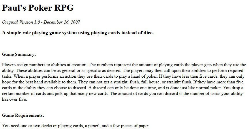 Paul's Poker RPG | RPG Item | BoardGameGeek