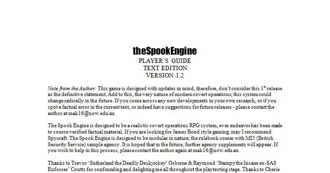 The Spook Engine Player's Guide | RPG Item | RPGGeek