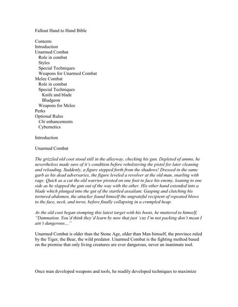 Fallout Hand to Hand Bible | RPG Item | RPGGeek