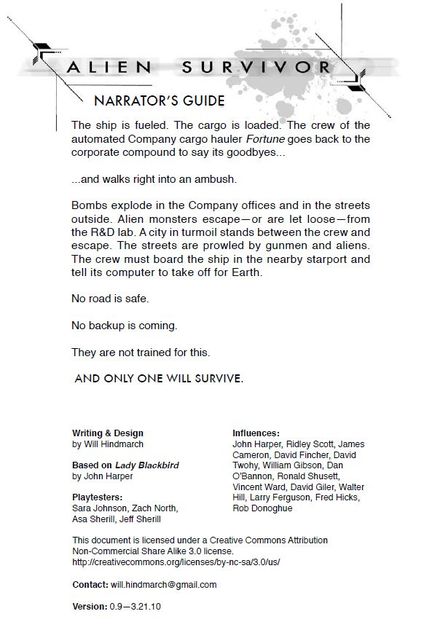 Alien Survivor Narrator's Guide | RPG Item | RPGGeek
