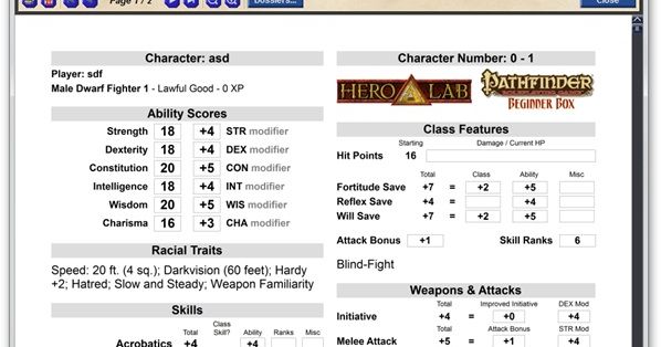 Hero Lab for the Pathfinder Beginner Box | RPG Item | RPGGeek