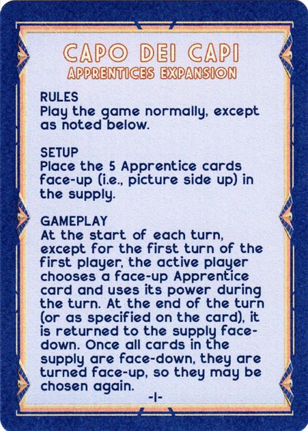 Capo dei Capi: Apprentices Expansion | Board Game | BoardGameGeek