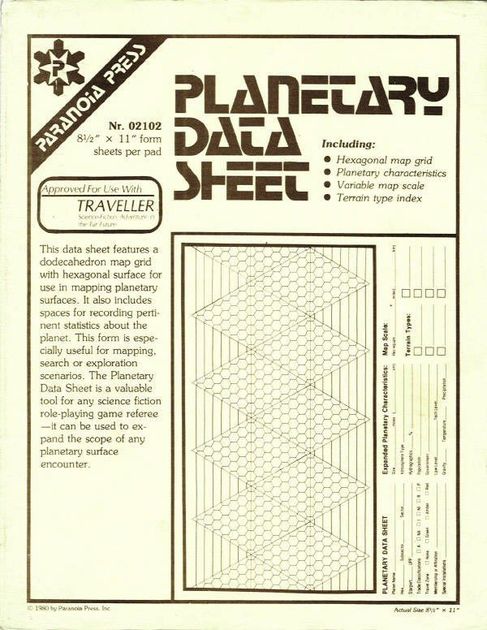 Planetary Data Sheet | RPG Item | RPGGeek