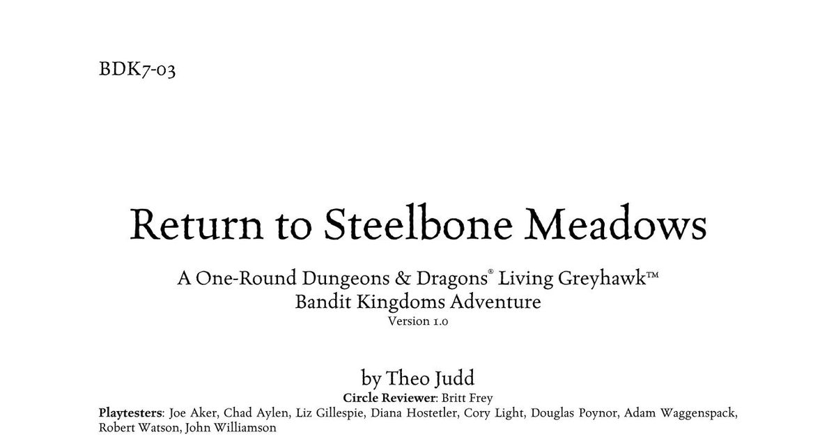 BDK7-03: Return to Steelbone Meadows | RPG Item | RPGGeek