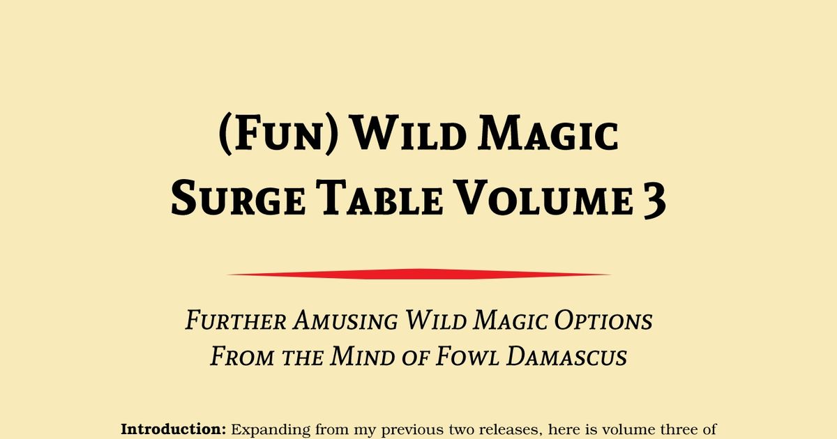 (Fun) Wild Magic Surge Table Volume 3 | RPG Item | RPGGeek