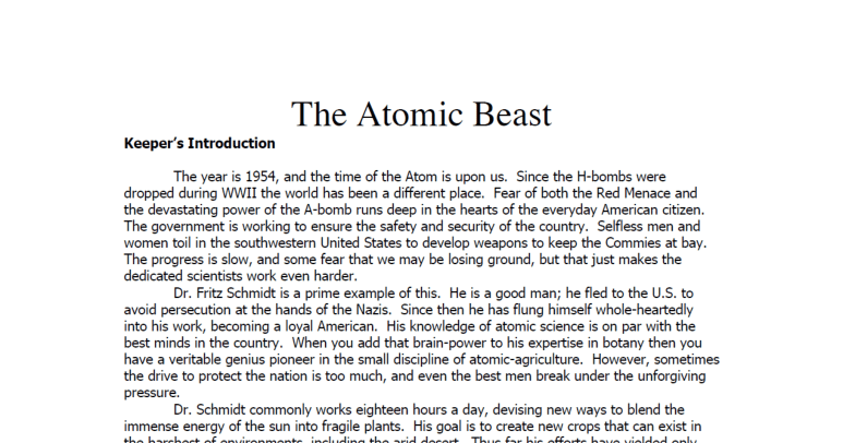 The Atomic Beast | RPG Item | RPGGeek