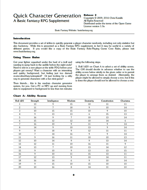 Quick Character Generation: A Basic Fantasy RPG Supplement | RPG Item ...