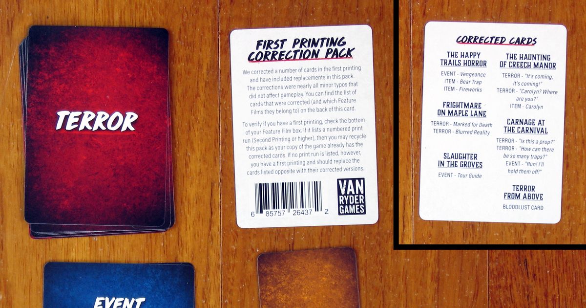 Final Girl: First Printing Correction Pack | Board Game Accessory ...