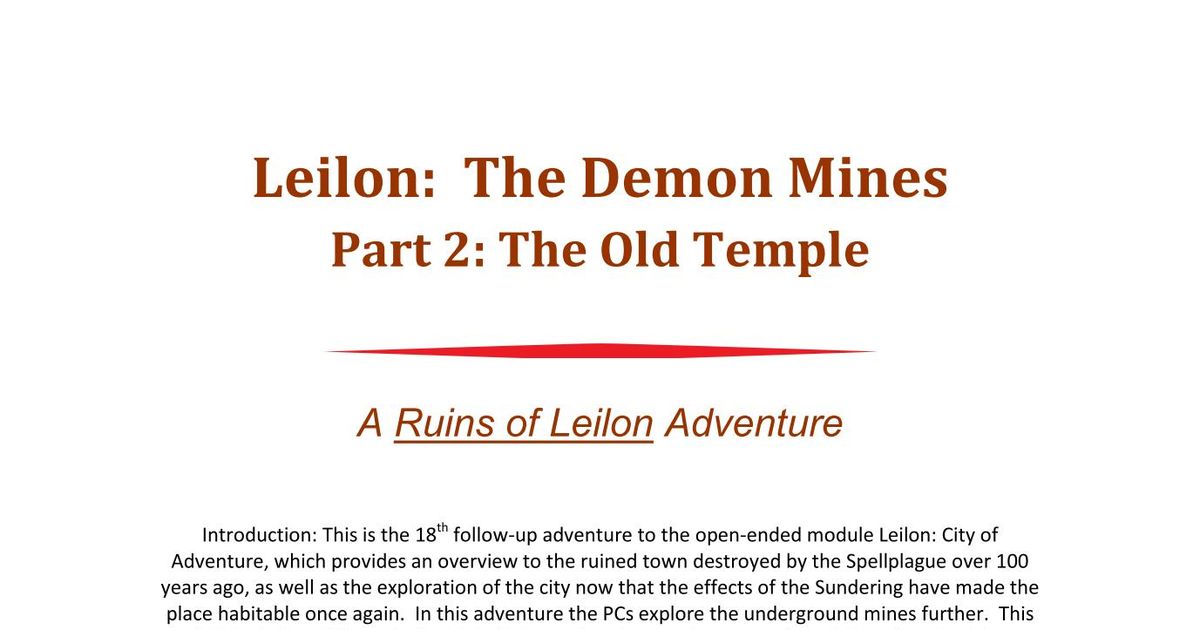 Leilon 18: The Demon Mines Part 2: The Old Temple | RPG Item | RPGGeek