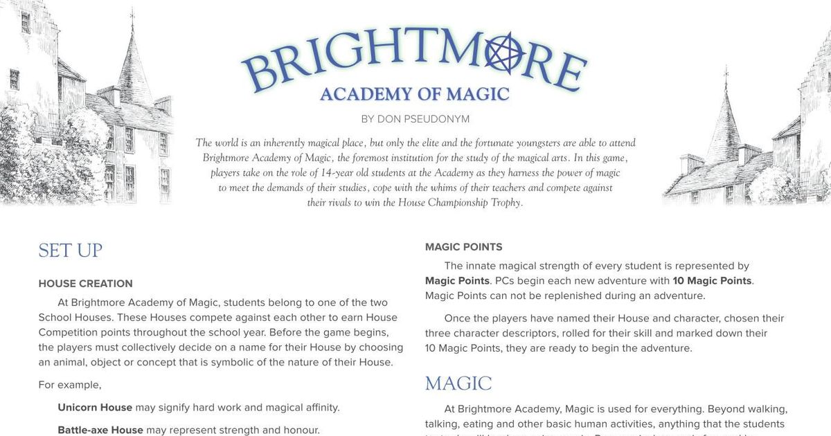 Brightmore: Academy of Magic | RPG Item | BoardGameGeek