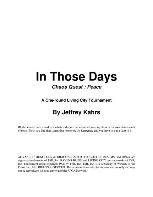In Those Days | RPG Item | RPGGeek