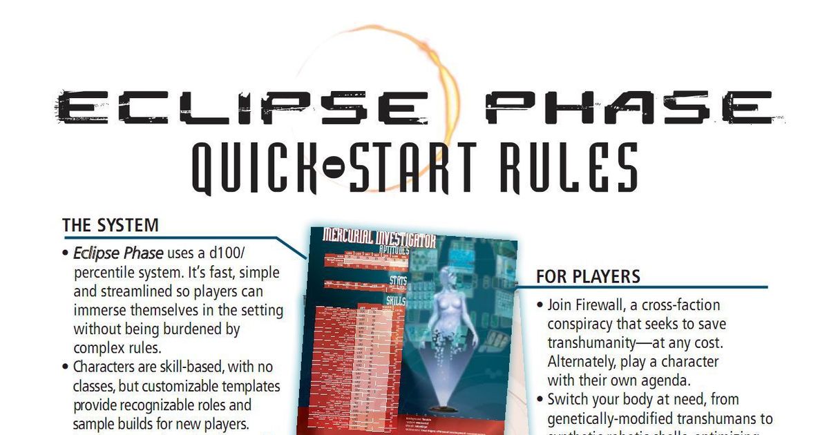 Eclipse Phase Quick-Start Rules | RPG Item | RPGGeek