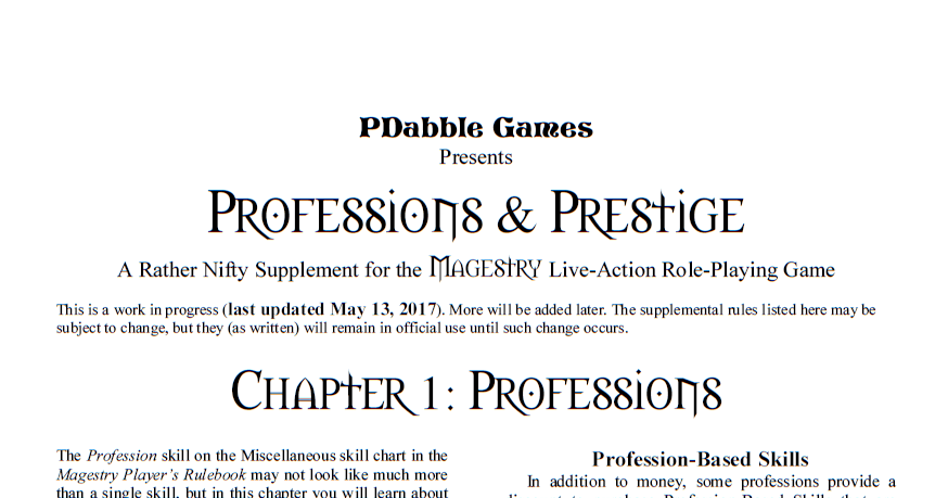 Professions & Prestige | RPG Item | BoardGameGeek