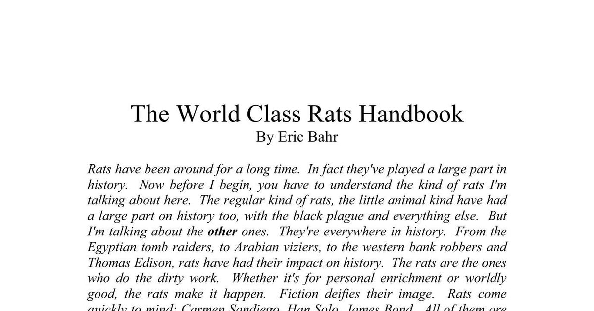 The World Class Rats Handbook | RPG Item | RPGGeek