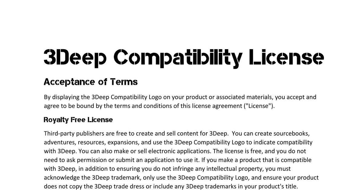 3Deep Compatibility License | RPG Item | RPGGeek