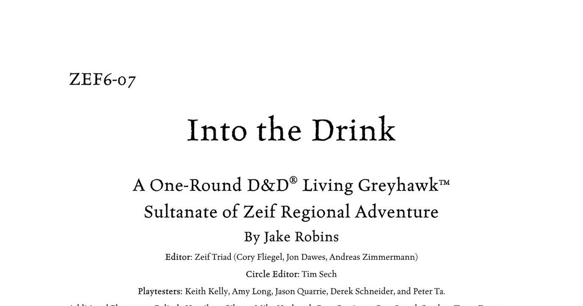 ZEF6-07: Into the Drink | RPG Item | RPGGeek