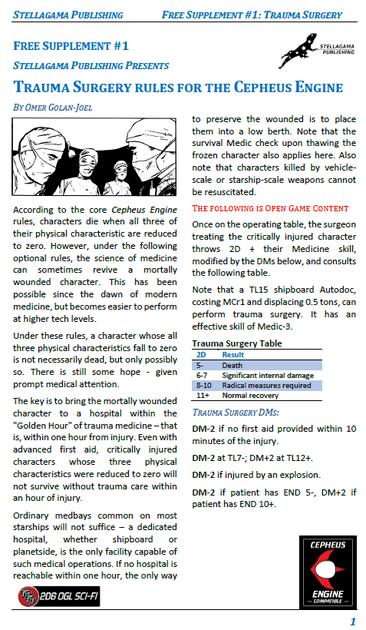 Trauma Surgery Rules for the Cepheus Engine | RPG Item | RPGGeek