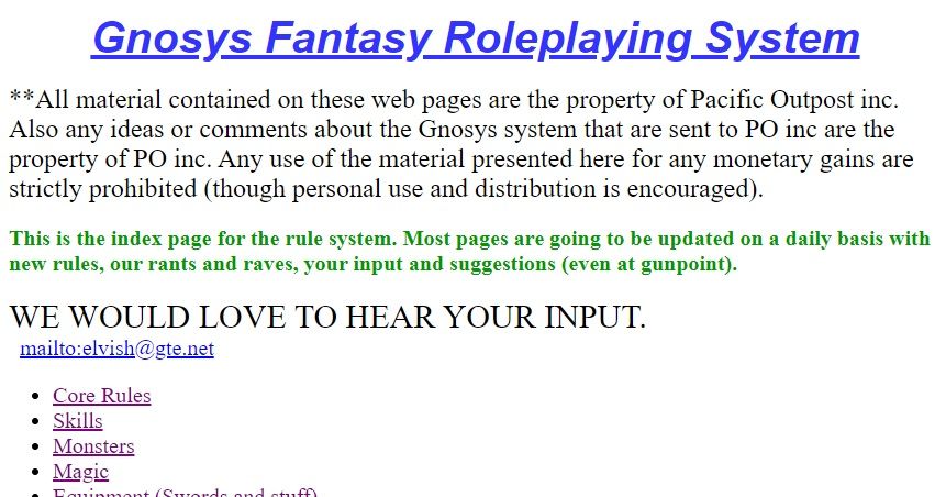 Gnosys Fantasy Roleplaying System | RPG Item | RPGGeek