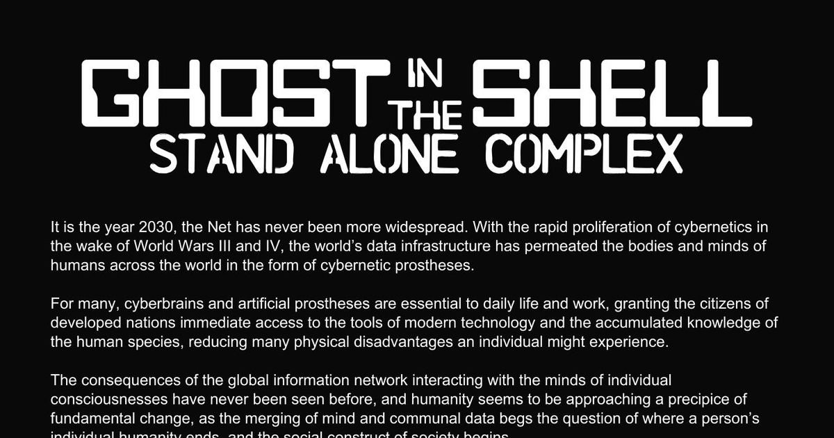 Ghost in the Shell: Stand Alone Complex | RPG Item | RPGGeek