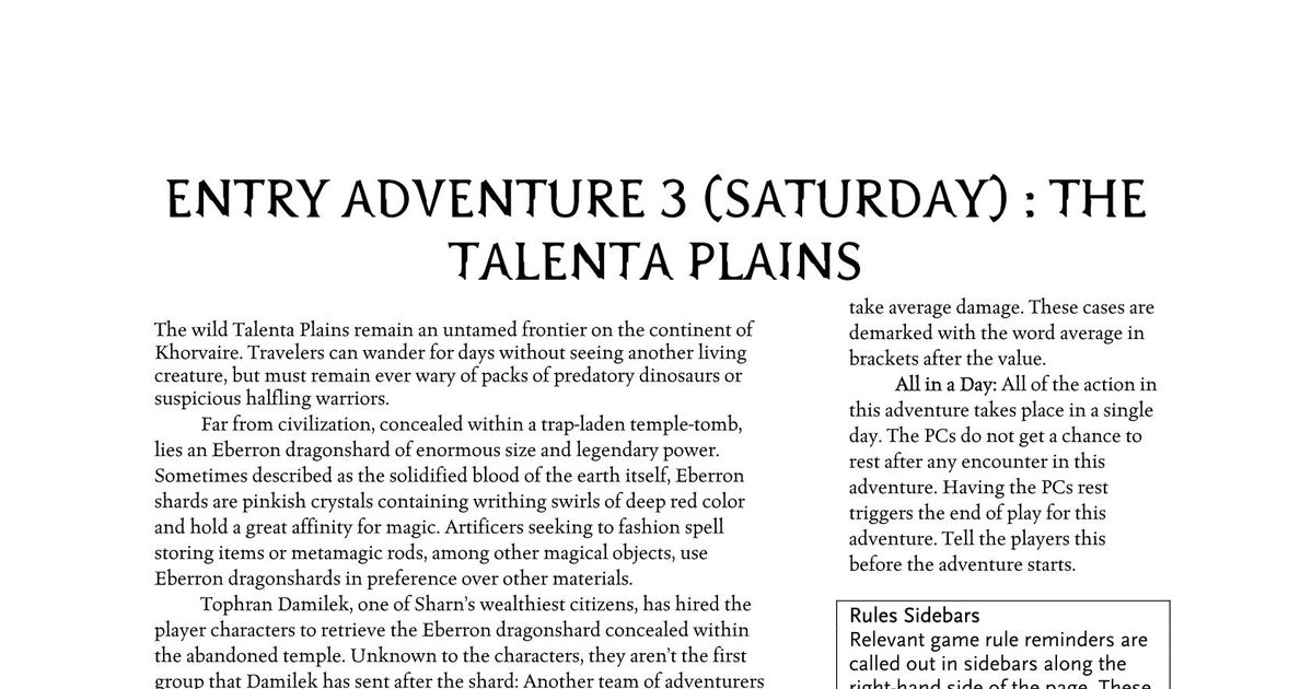 Entry Adventure 3: The Talenta Plains | RPG Item | RPGGeek