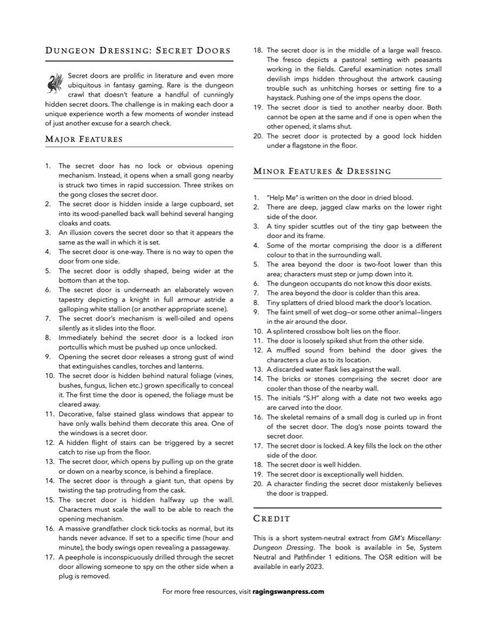 Dungeon Dressing: Secret Doors | RPG Item | RPGGeek