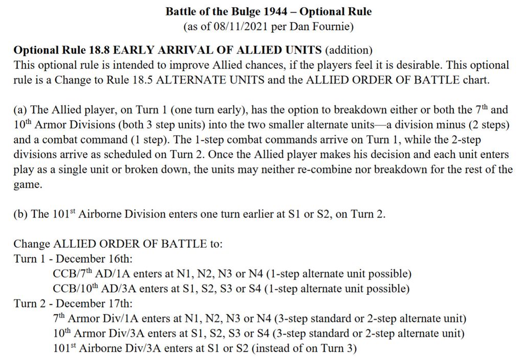 Suggestions for rules options to favor the Allies? | 1944: Battle of the Bulge