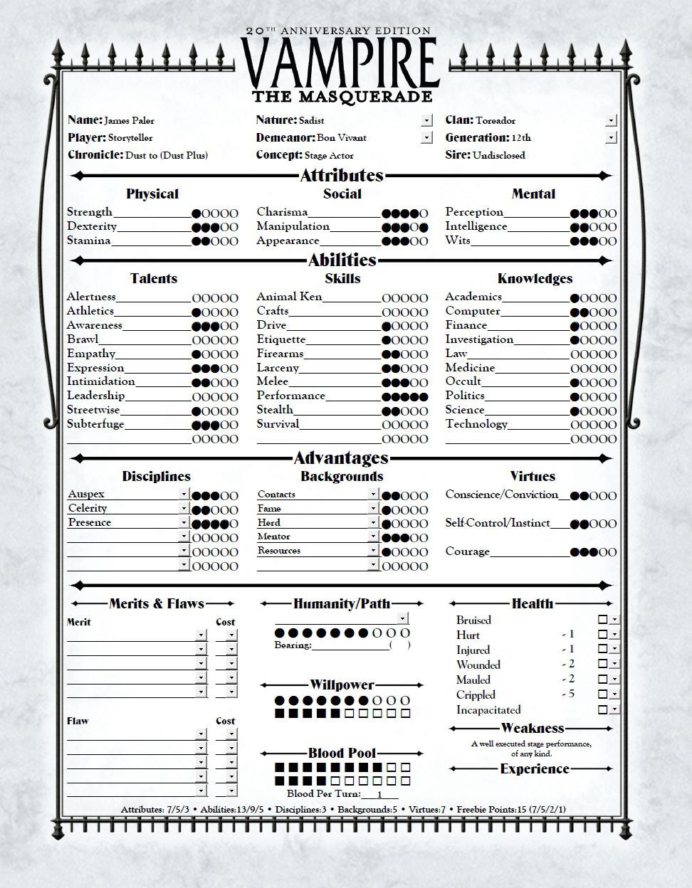 Dust to Dust 'Plus' - Storyteller Character Sheets