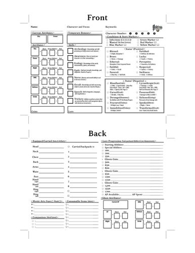 Modified Character Sheet (no character card needed) | Folklore: The ...