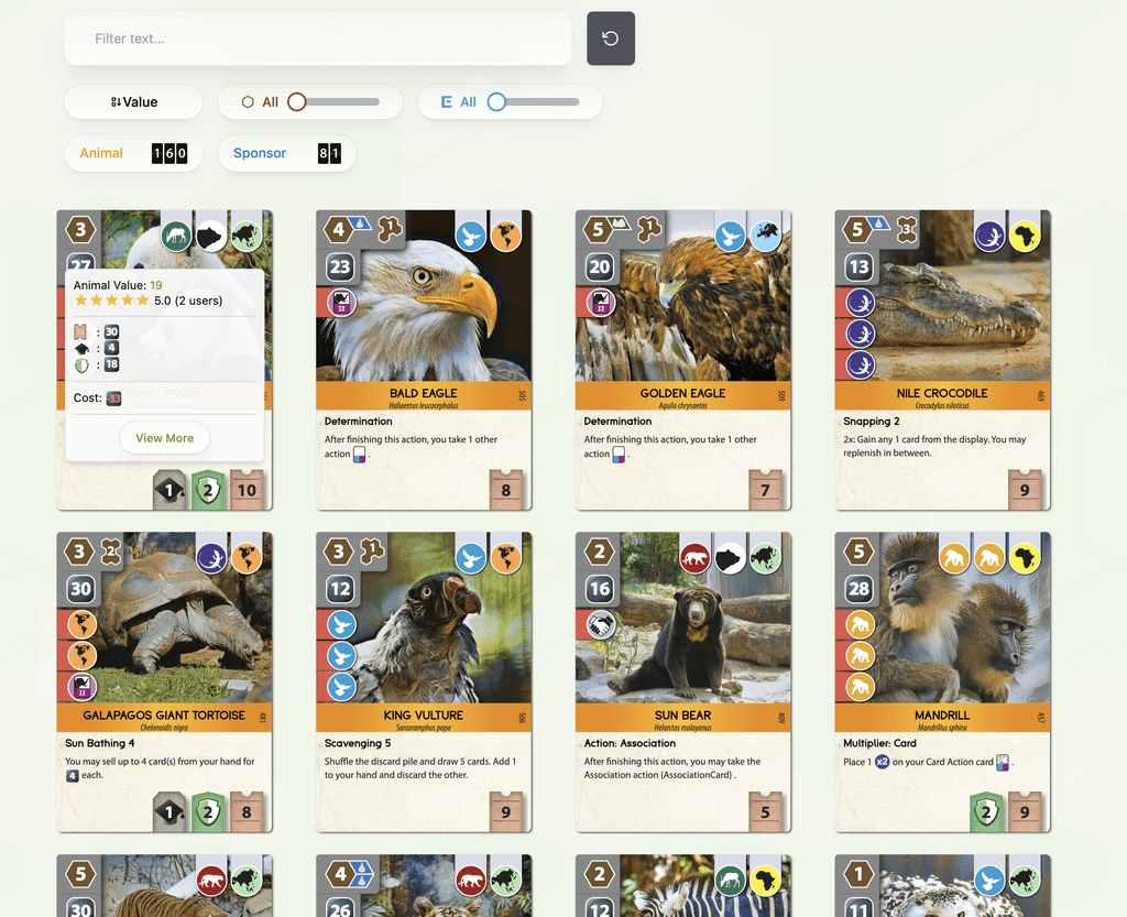 Animal Card Creator, Rating and Comments System, Animal Value ...