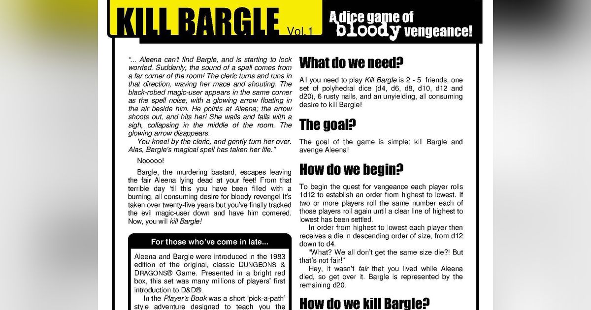 Kill Bargle | Board Game | BoardGameGeek