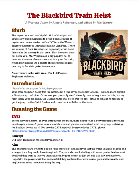 Blackbird Train Heist - Form Fillable Characters | Blackbird Train Heist