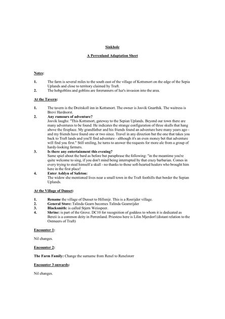 Sinkhole - A Perrenland Adaptation Sheet | RPG Item | RPGGeek
