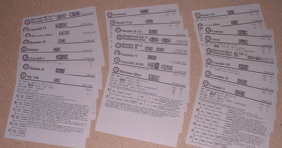 ASL British AFV Vehicle Cards | Board Game | BoardGameGeek