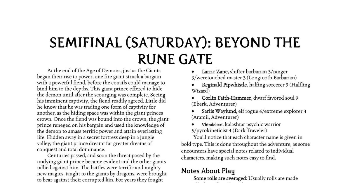 Semifinal: Beyond the Rune Gate | RPG Item | RPGGeek