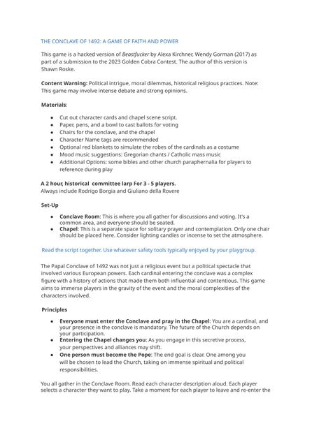 The Conclave of 1492: A Game of Faith and Power | RPG Item | RPGGeek