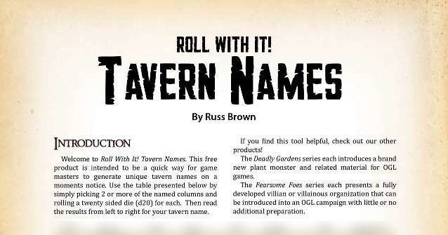 Roll With It! Tavern Names | RPG Item | BoardGameGeek
