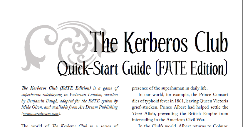 The Kerberos Club Quick-Start Guide (FATE Edition) | RPG Item | RPGGeek