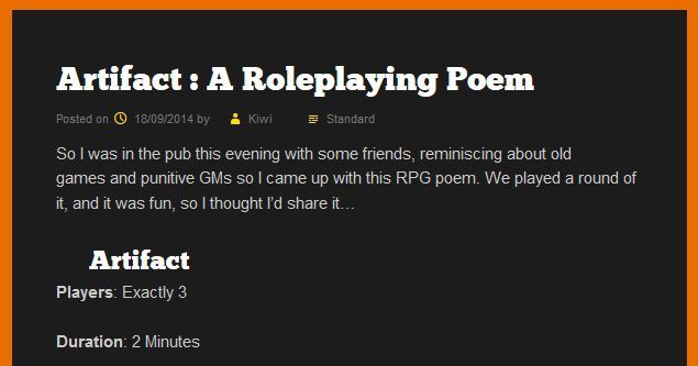 Artifact: A Roleplaying Poem | RPG Item | RPGGeek