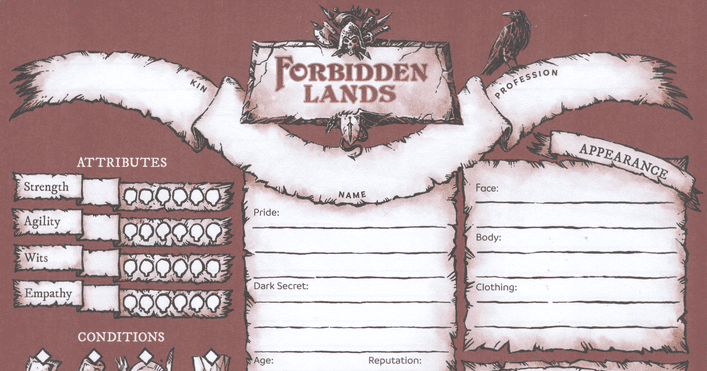 Forbidden Lands Character Sheet Pad | RPG Item | RPGGeek