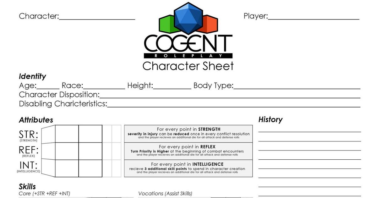 Cogent Roleplay Character Sheet Rpg Item Boardgamegeek