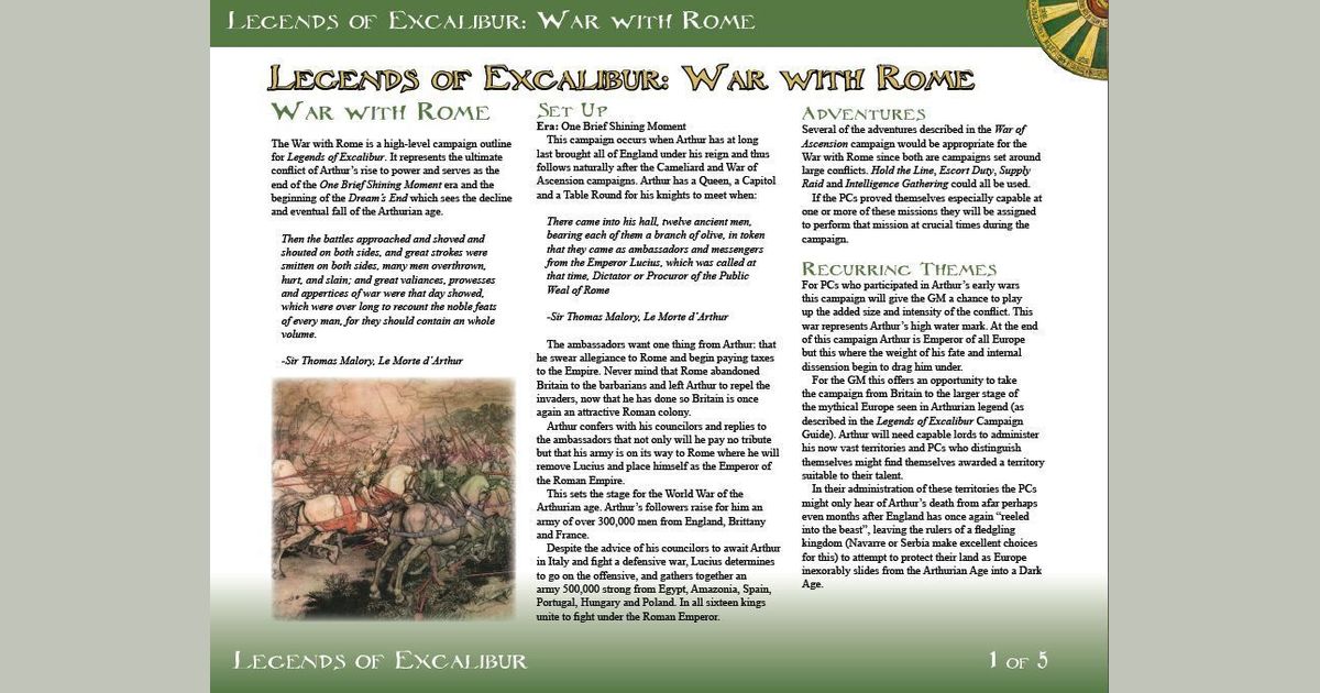 Legends of Excalibur: War with Rome | RPG Item | RPGGeek