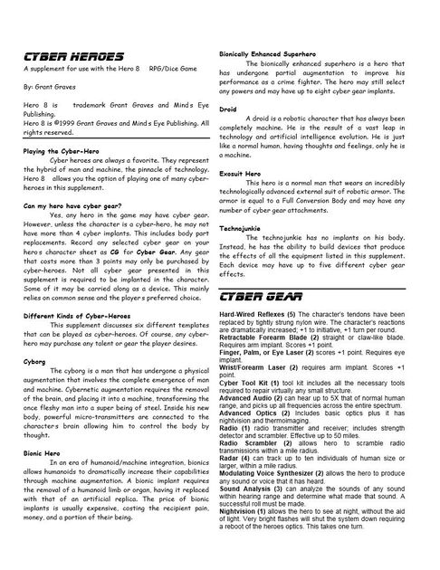 Cyber Heroes | RPG Item | RPGGeek